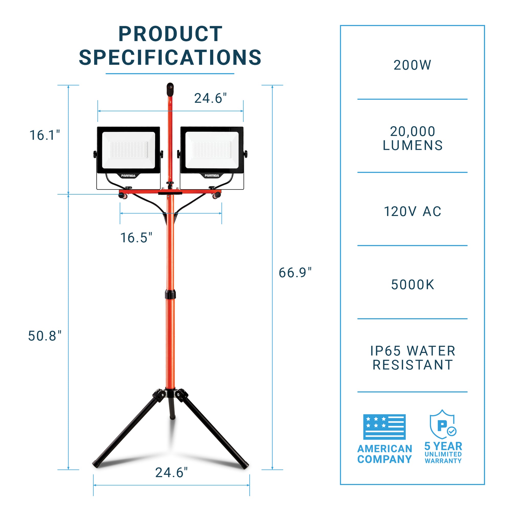 LED Dual-Head Work Light - 6ft Adjustable Tripod Stand — Parmida LED ...