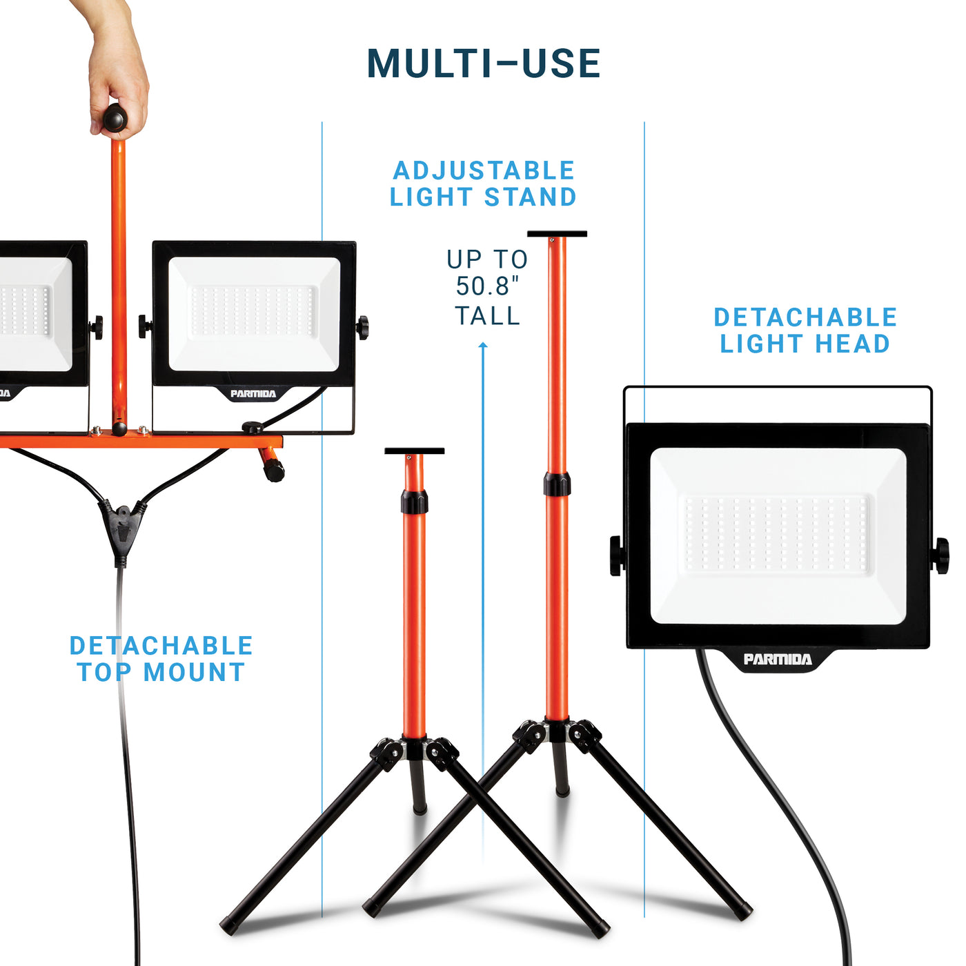 LED Dual-Head Work Light - 6ft Adjustable Tripod Stand — Parmida LED ...