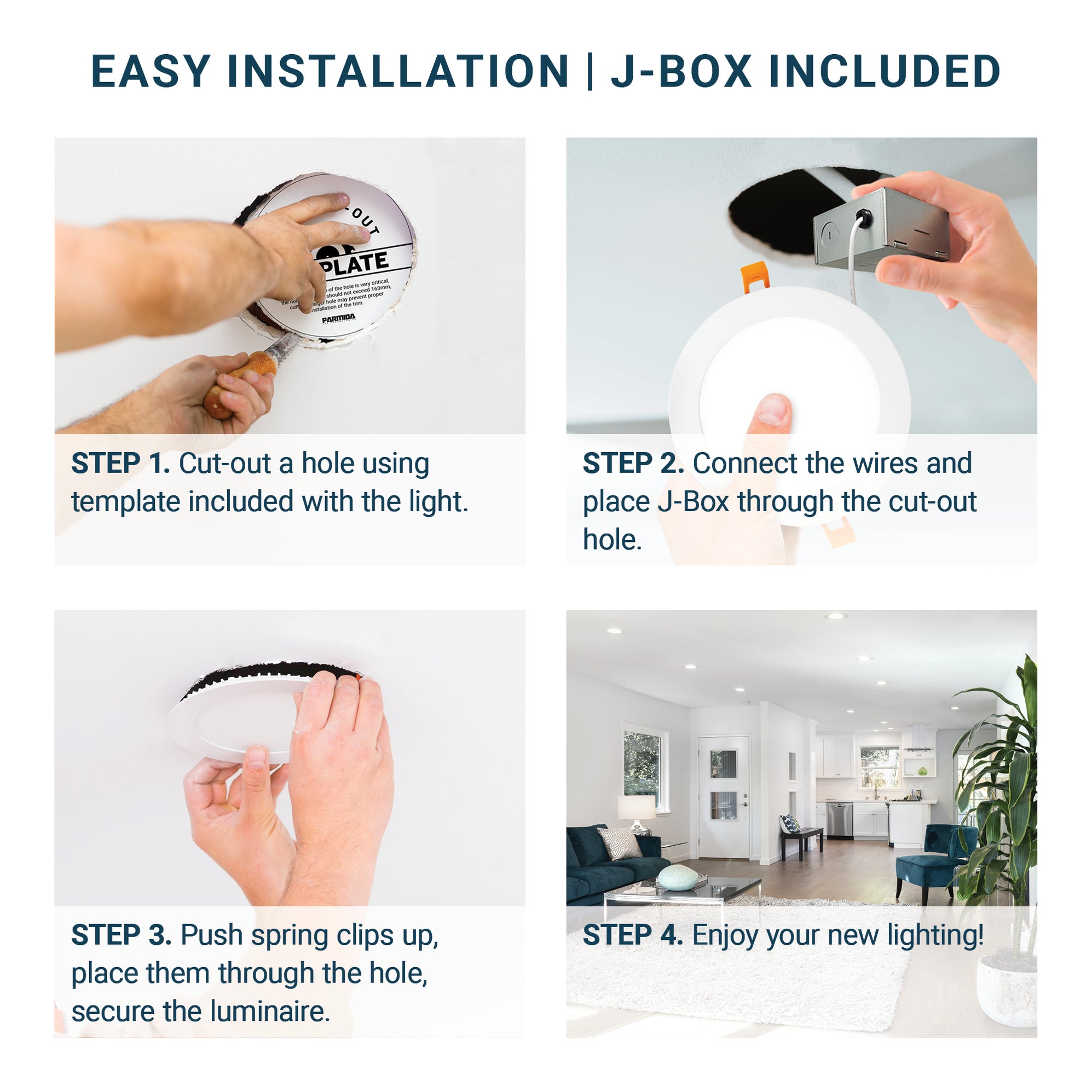 Fire Rated - 5CCT - 6" LED Recessed Ceiling Slim Panel Light with Junc ...