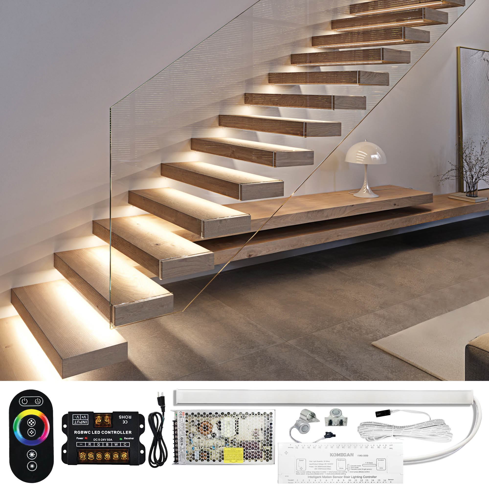 Indoor Stair Lighting Kit with Motion Sensor - RGB/5CCT — Parmida LED ...